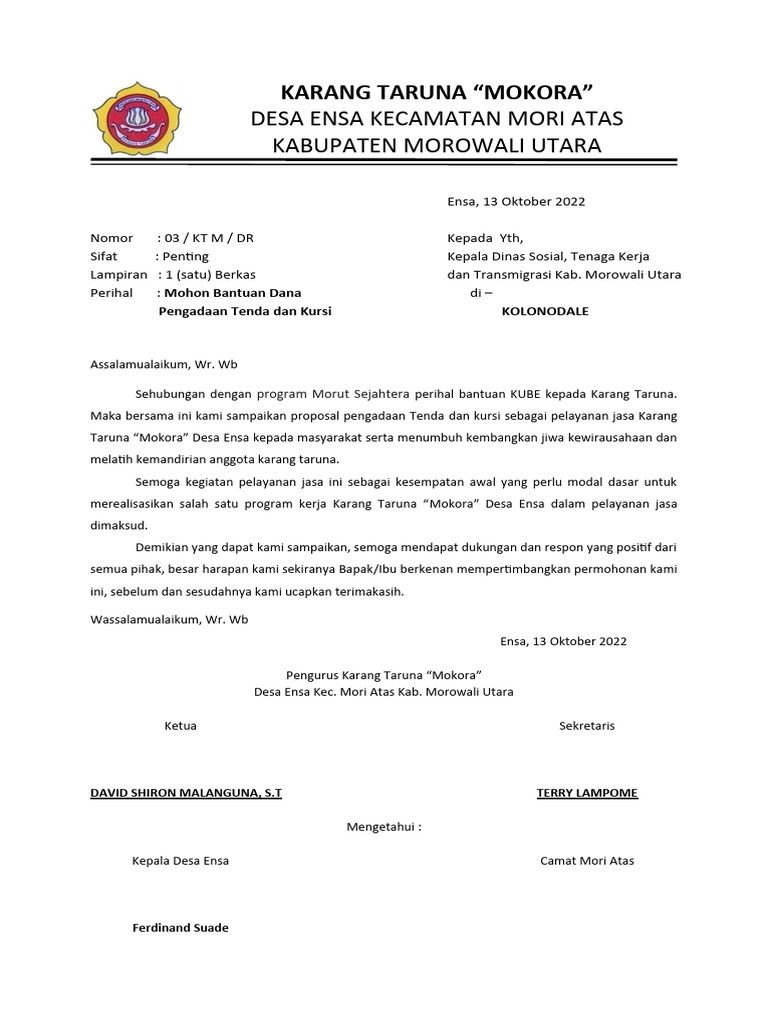 Proposal Tenda Dan Kursi Karang Taruna Mokora (Repaired) | PDF | Griya ...