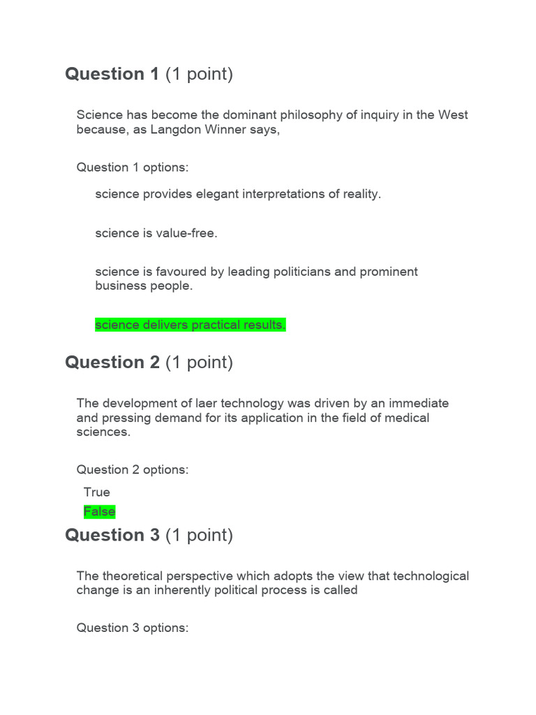 Question 1 (1 Point) | PDF | Science | Scientific Method