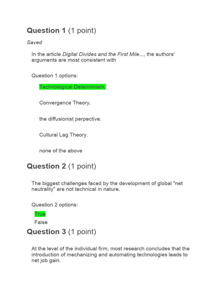 Question 1 (1 Point) : Saved | PDF | Economies | Business