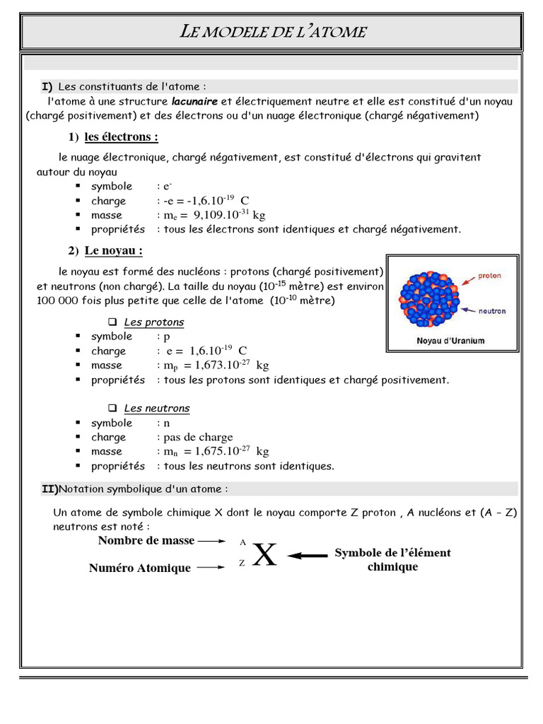 L Atome Pdf Noyau Atomique Atomes