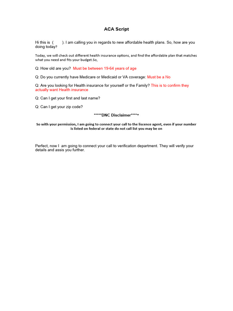 Affordable Care Act Campaign Script | PDF | Career & Growth