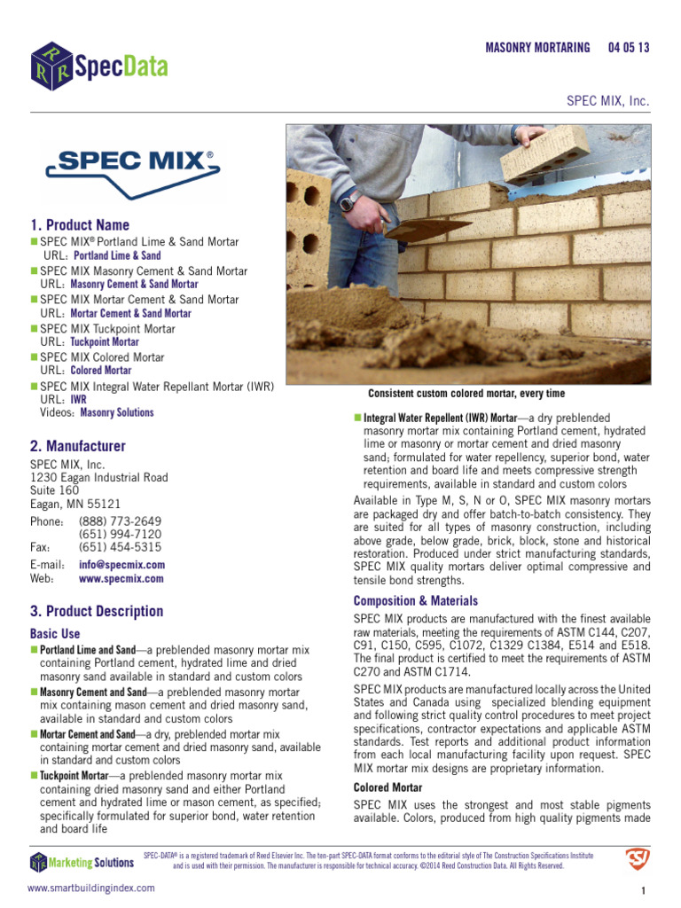 SPECMIX 04-05-13 SD MasonryMortaring | PDF | Mortar (Masonry) | Cement