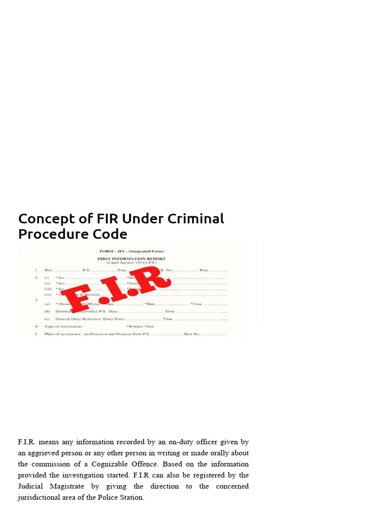 Concept of FIR Under Criminal Procedure Code | PDF | Crimes | Crime ...