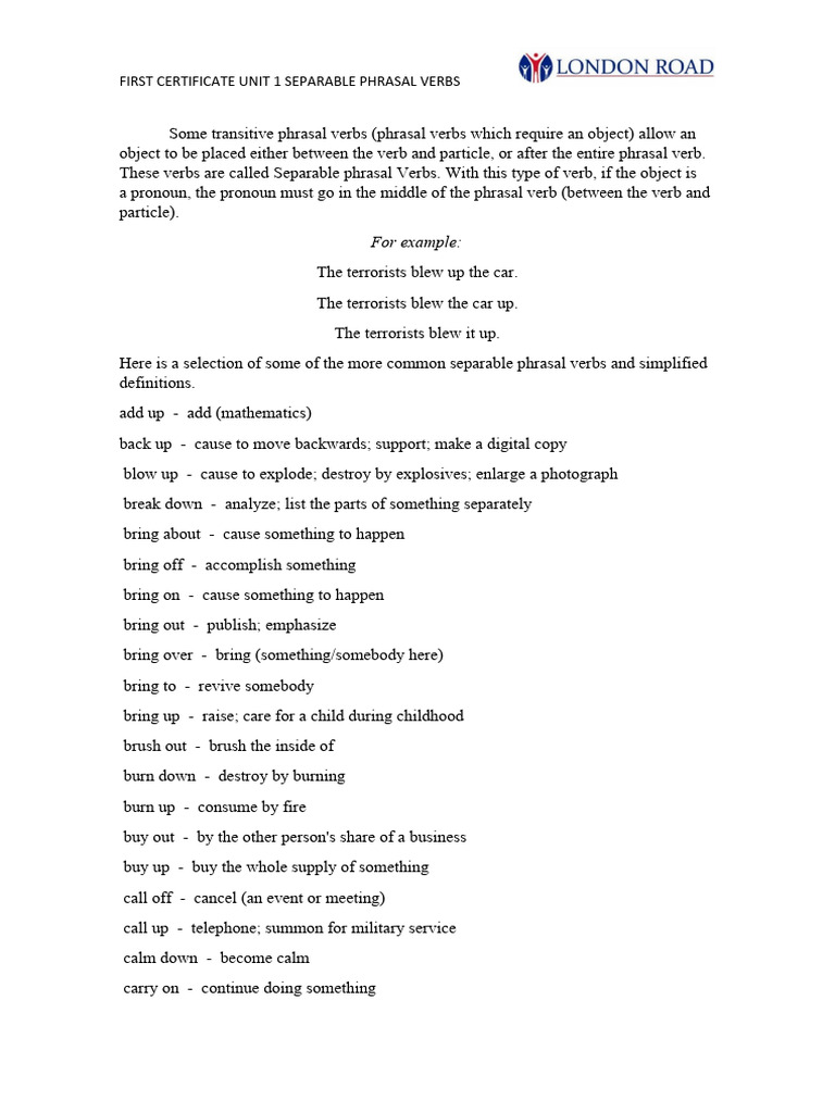 Fce Separable Phrasal Verbs | PDF | Verb