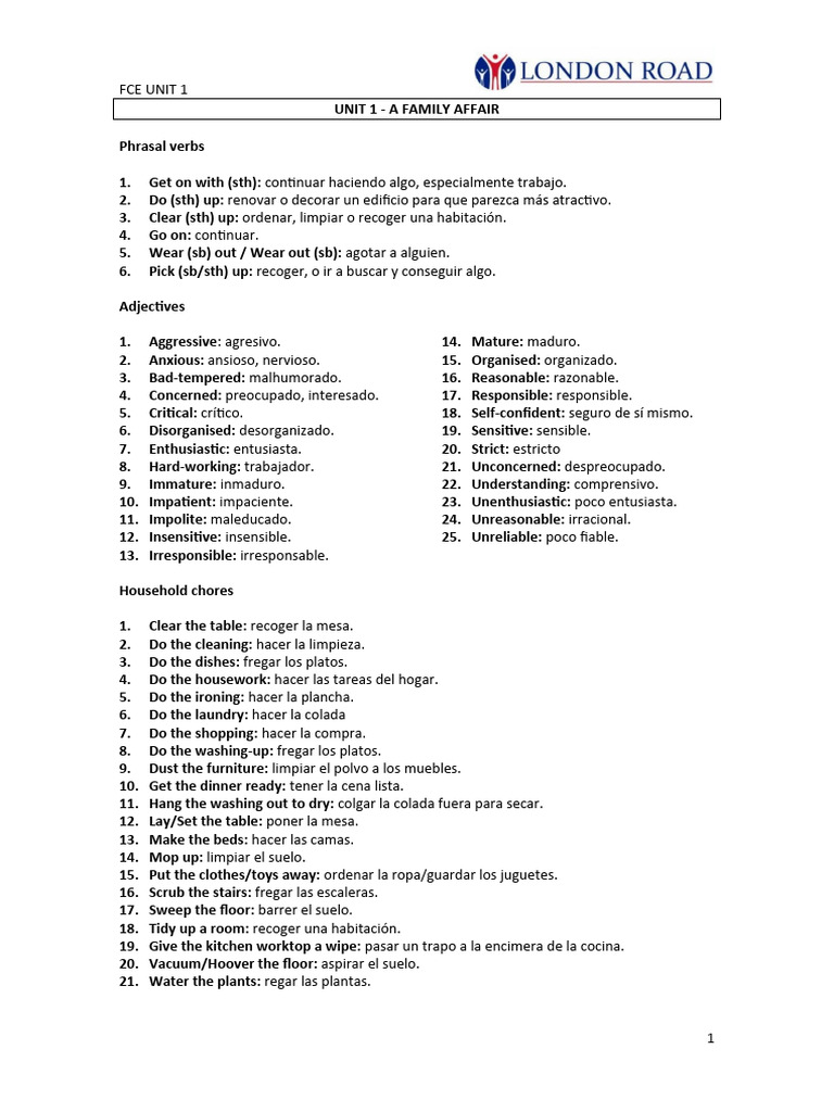Fce Unit 1 Vocabulary | PDF