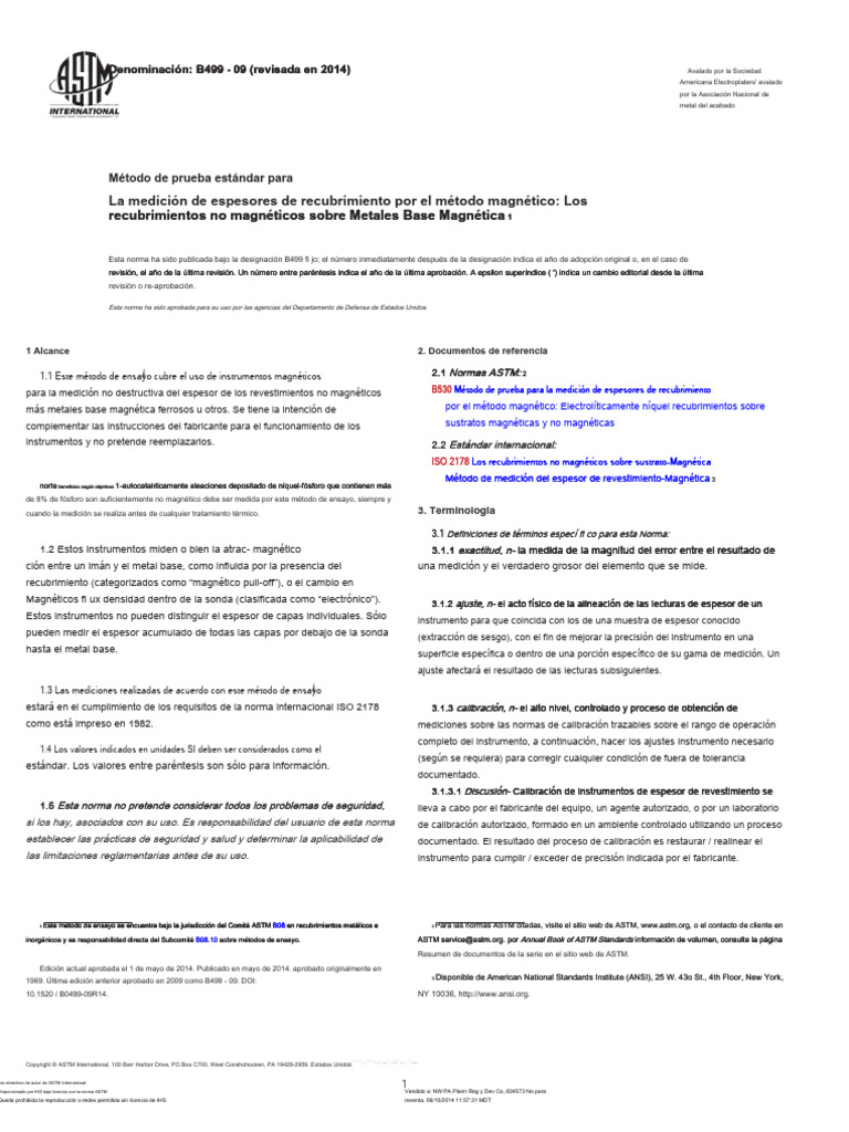 ASTM B499: Medición de Espesores Magnéticos | PDF | Calibración ...