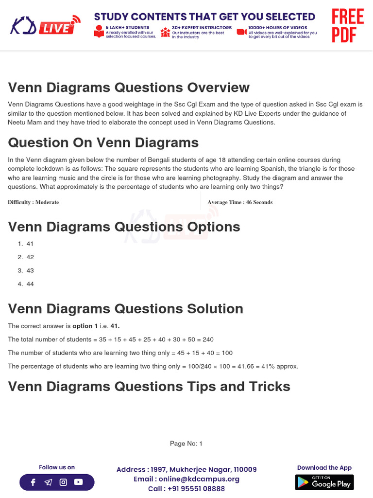 Venn Diagrams Questions 265133 | PDF | Human Communication | Cognitive ...