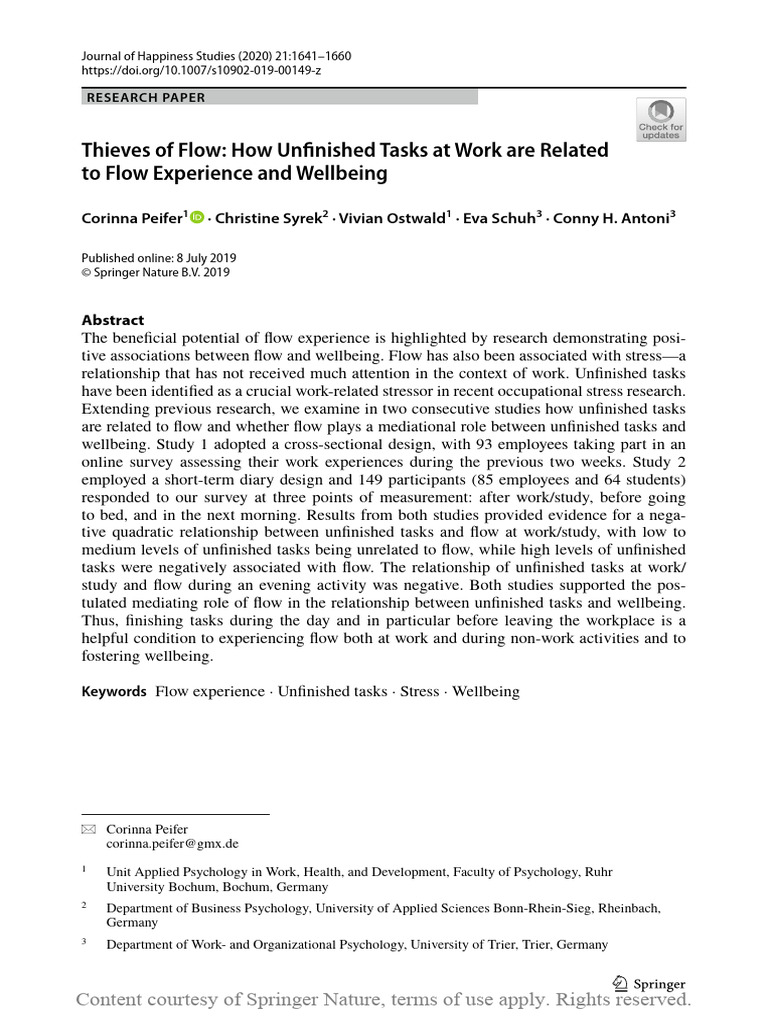 Thieves of Flow How Unfinished Tasks at Work Are R | PDF | Stress ...