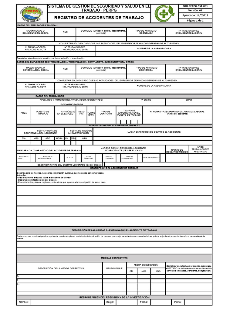 For Perpg SST 01 Registro de Accidentes de Trabajo | PDF | Outsourcing ... For Perpg SST 01 Registro de Accidentes de Trabajo | PDF | Outsourcing ...
