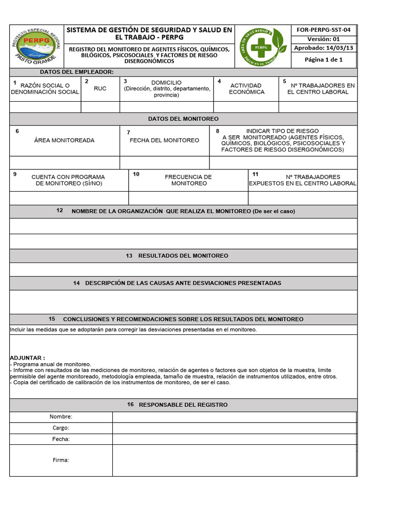 For-perpg-sst-04-Registro de Monitoreo de Agentes Fisicos, Quimicos y ... For-perpg-sst-04-Registro de Monitoreo de Agentes Fisicos, Quimicos y ...