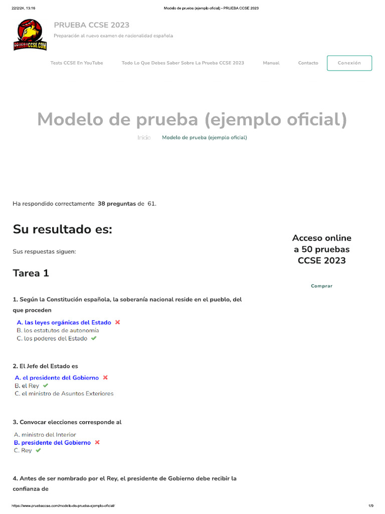 Modelo de Prueba (Ejemplo Oficial) - PRUEBA CCSE 2023 | PDF