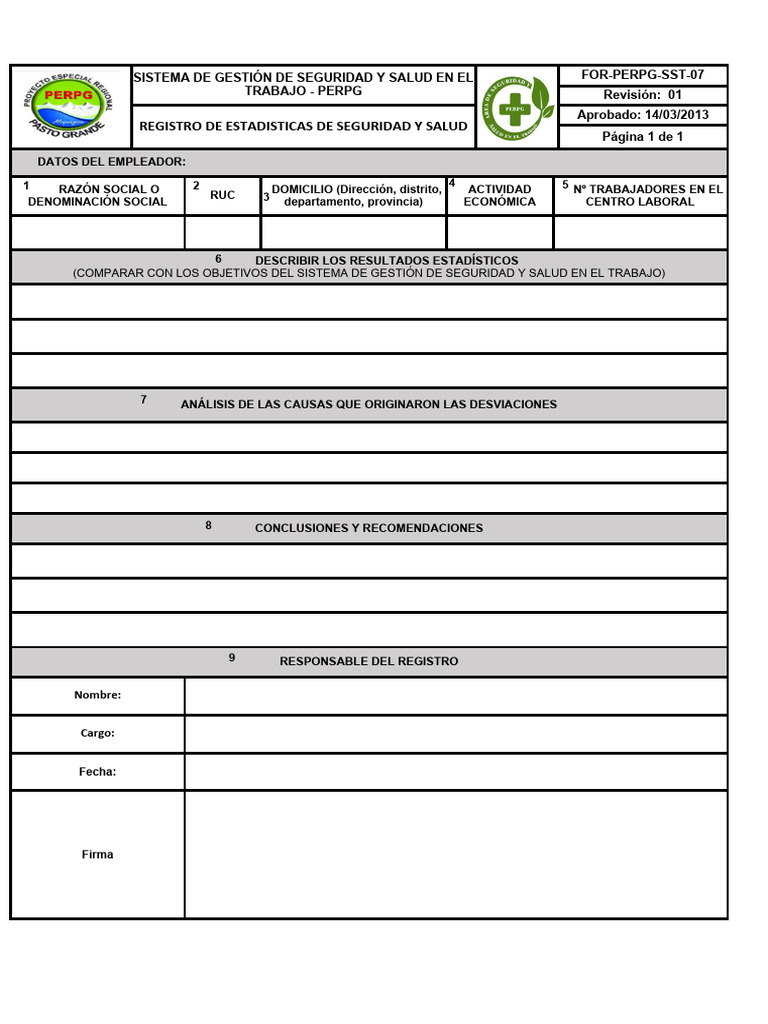 For-perpg-sst-07-Registro de Estadisticas de Seguridad y Salud en El ... For-perpg-sst-07-Registro de Estadisticas de Seguridad y Salud en El ...