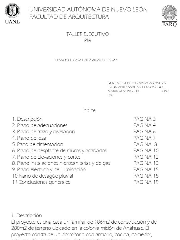 Pia. Proyecto Ejecutivo. Isaac Salcedo | PDF