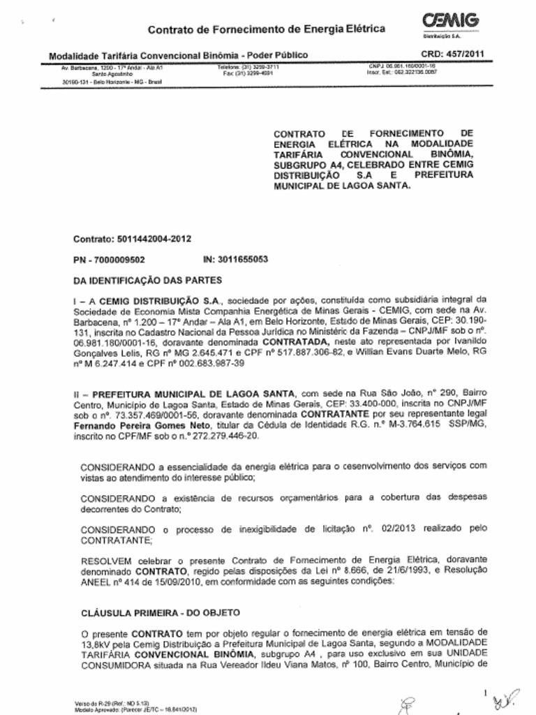 Contrato Cemig 5011442004 DR Lund | PDF
