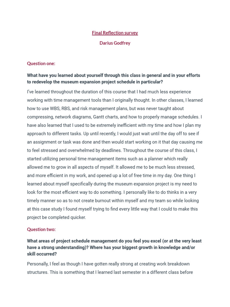 Final Reflection Survey | PDF | Cognition | Learning