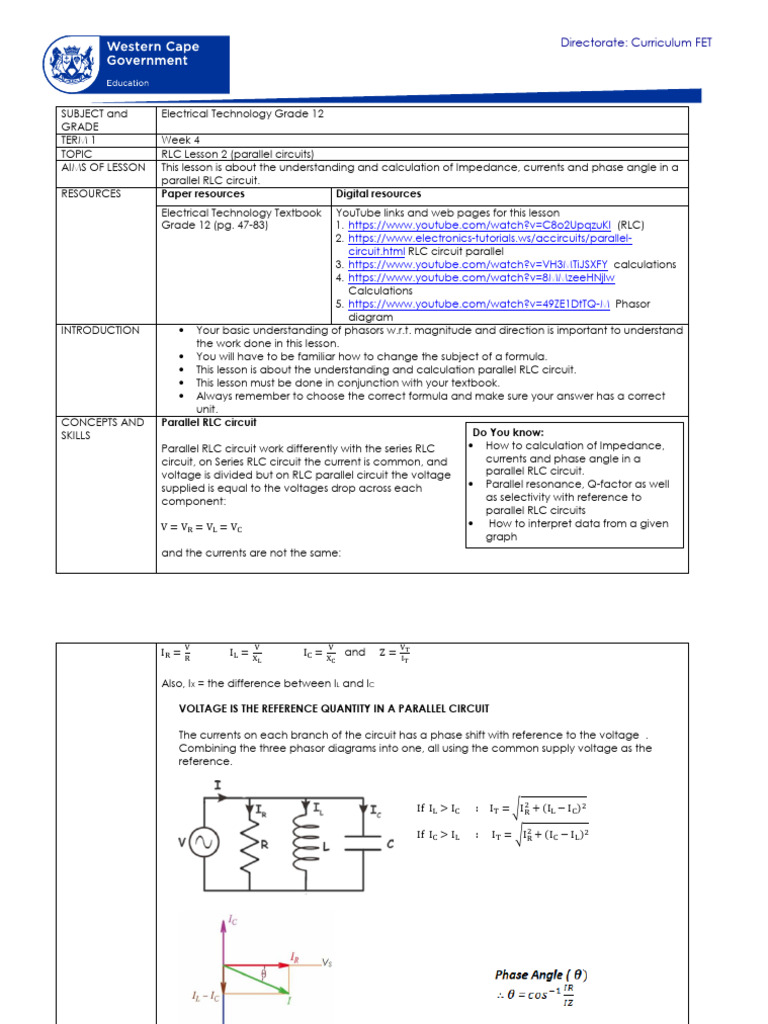Grade 12 Electrical Technology: RLC Circuits | PDF | Electrical ...