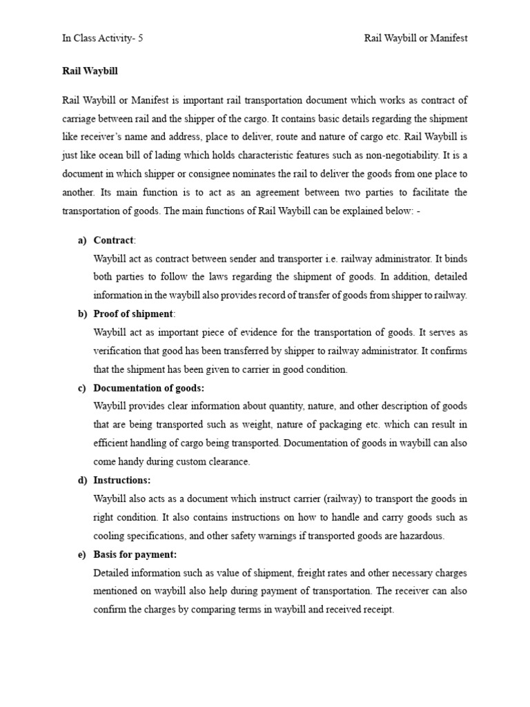 Rail Waybill | PDF | Cargo | Bill Of Lading