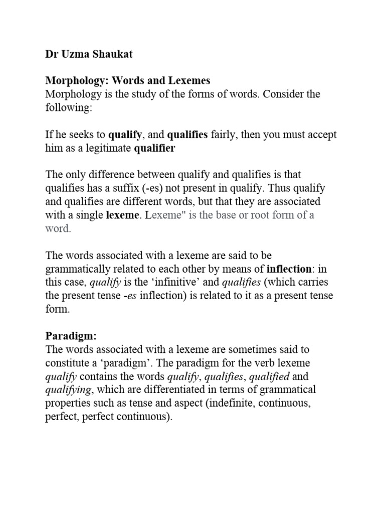 Morphology: Words & Lexemes Guide | PDF | Morphology (Linguistics ...