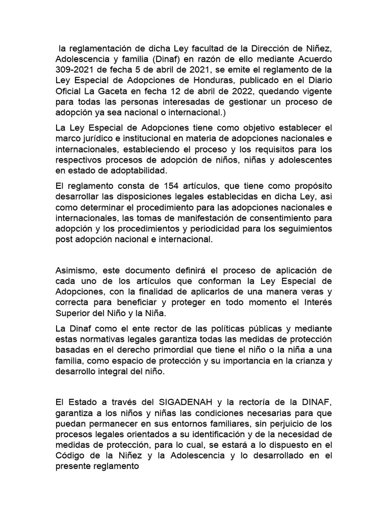 Reglamento de Adopciones en Honduras | PDF | Adopción | Familia