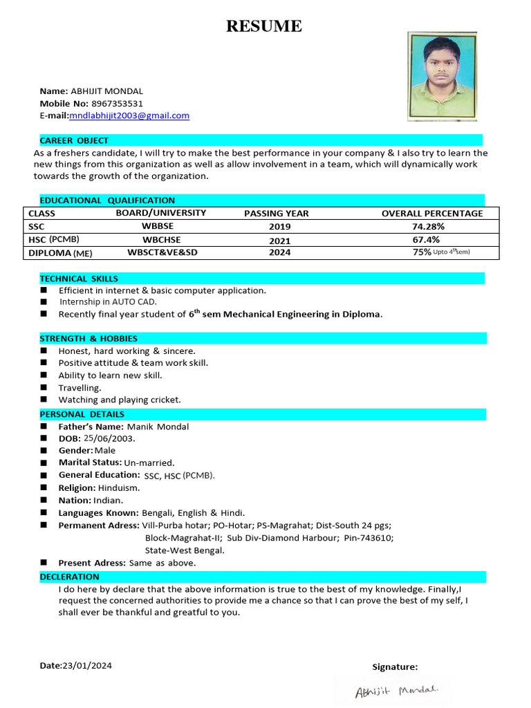 Mechanical Engineering Fresher Resume | PDF | Business