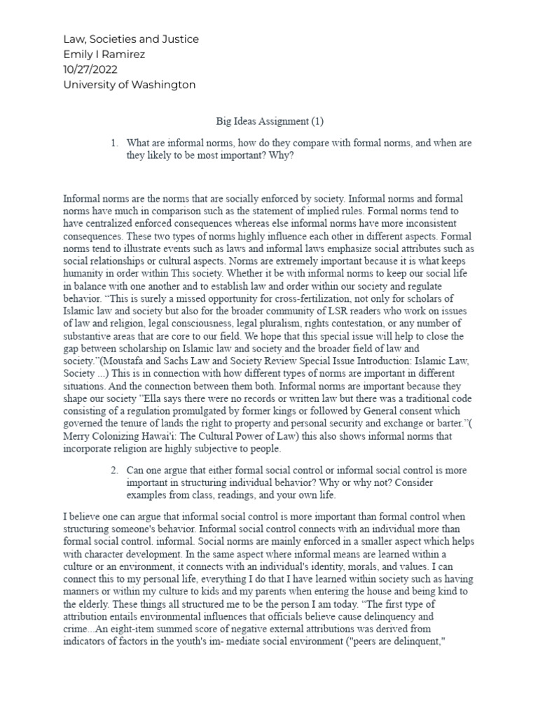 1 Big Ideas Assignment | PDF | Crimes | Crime & Violence