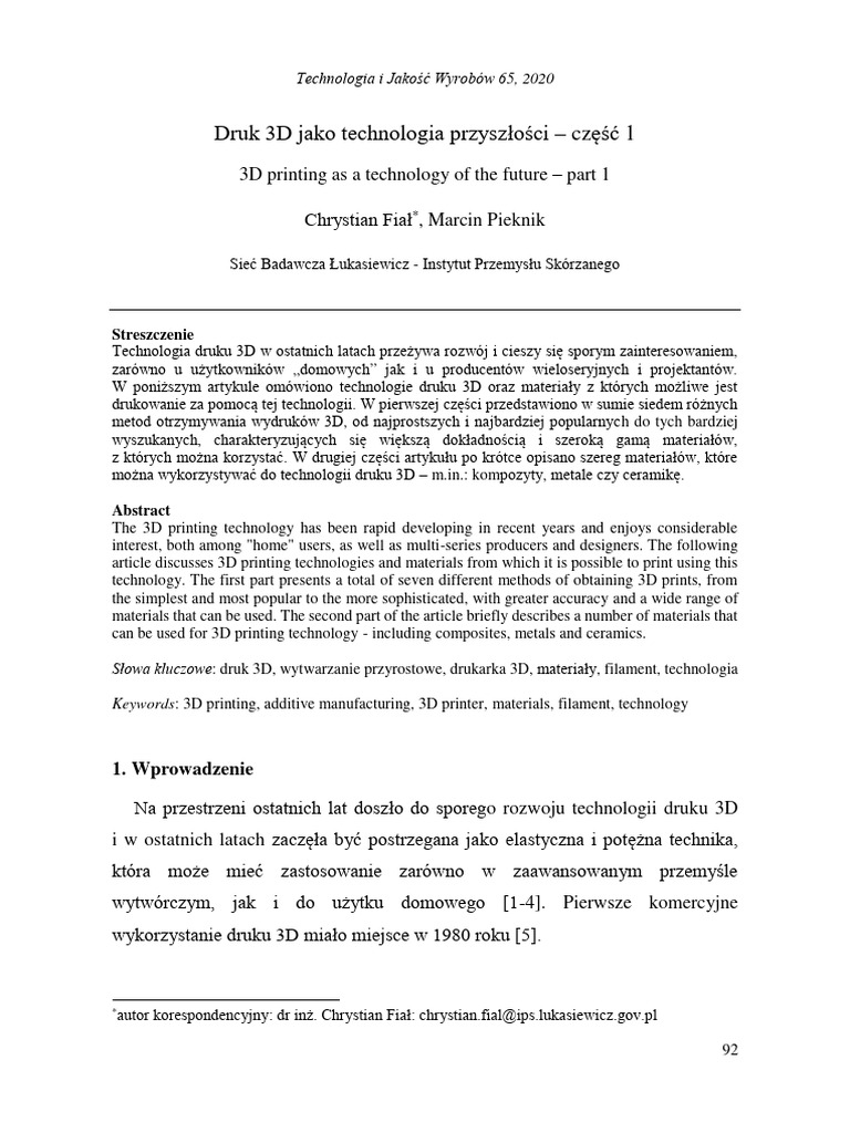Druk 3D Jako Technologia Przyszłośc | PDF