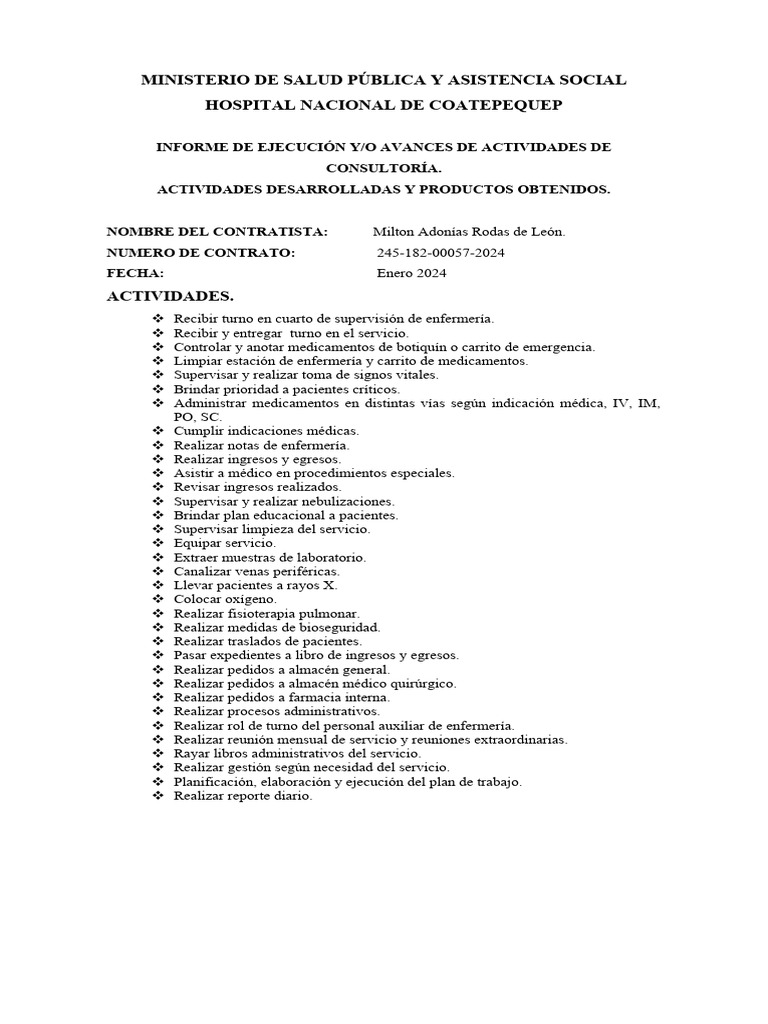 Informe de Actividades Hospital 2024 | PDF | Hospital | Enfermería