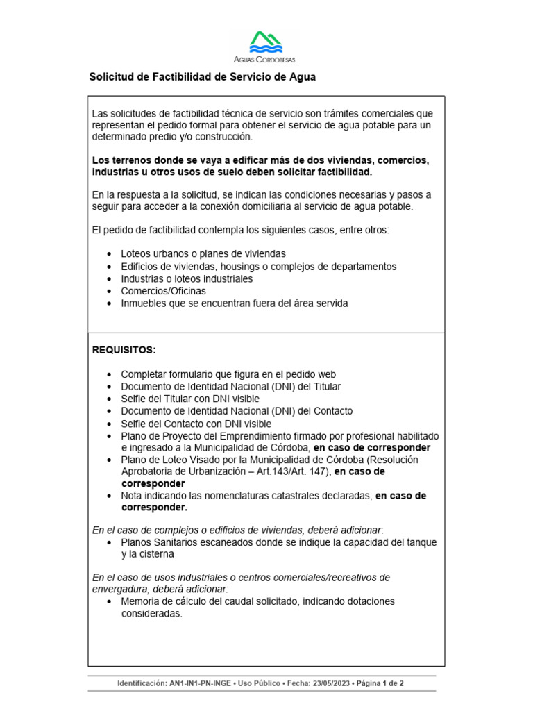Requisitos Factibilidad Tecnica AGUA | PDF