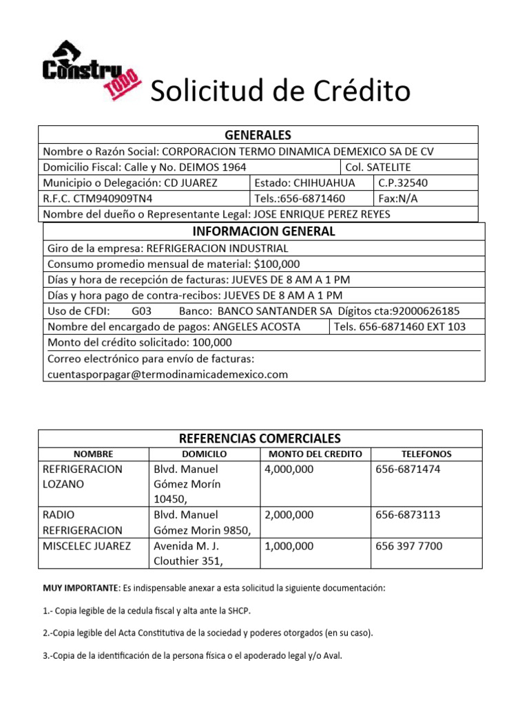Solicitud de Credito Constructodo de Materiales | PDF | Business | Bancario