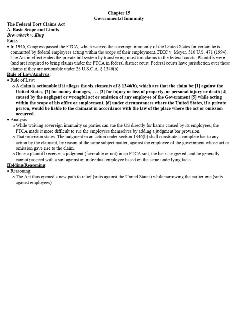 Chapter 15 - Governmental Immunity | PDF | Federal Tort Claims Act | Tort