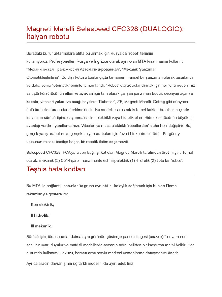 Magneti Marelli Selespeed CFC328 (DUALOGIC) İtalyan Robotu | PDF