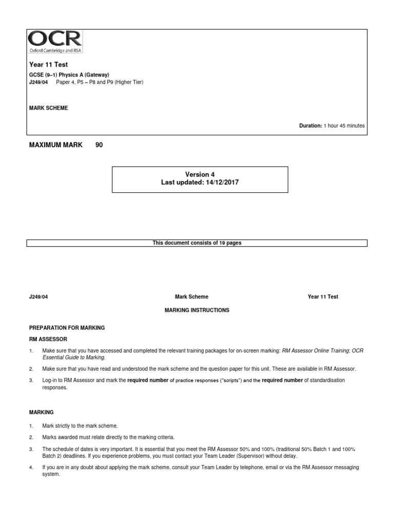 J249 04 Mark Scheme Dec 17 | PDF | Heat | Infrared