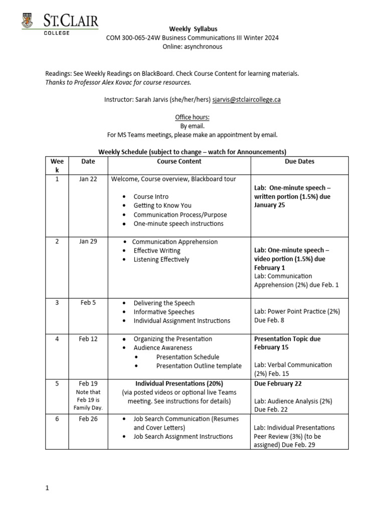 COM 300-24W-065 Weekly Syllabus v1 | PDF | Crimes | Crime & Violence