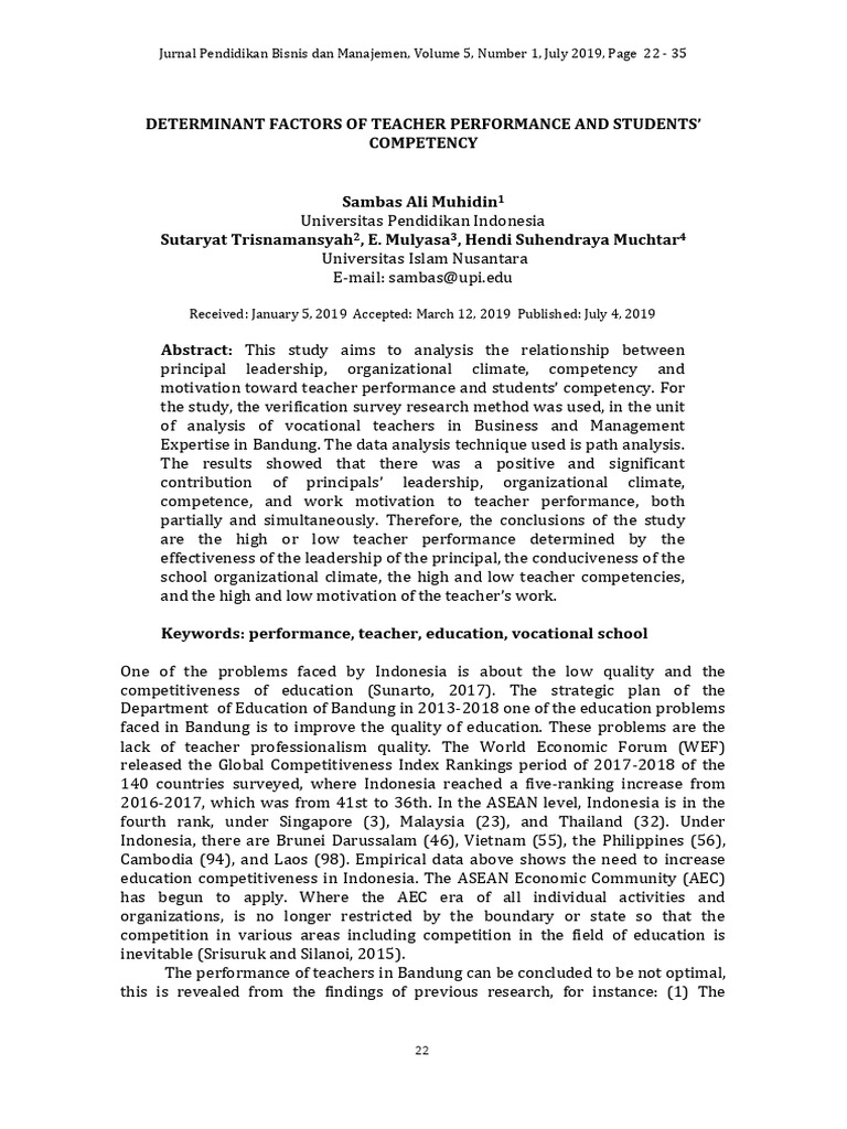 Determinant Factors of Teacher Performance and Students' | PDF | Leadership | Behavior