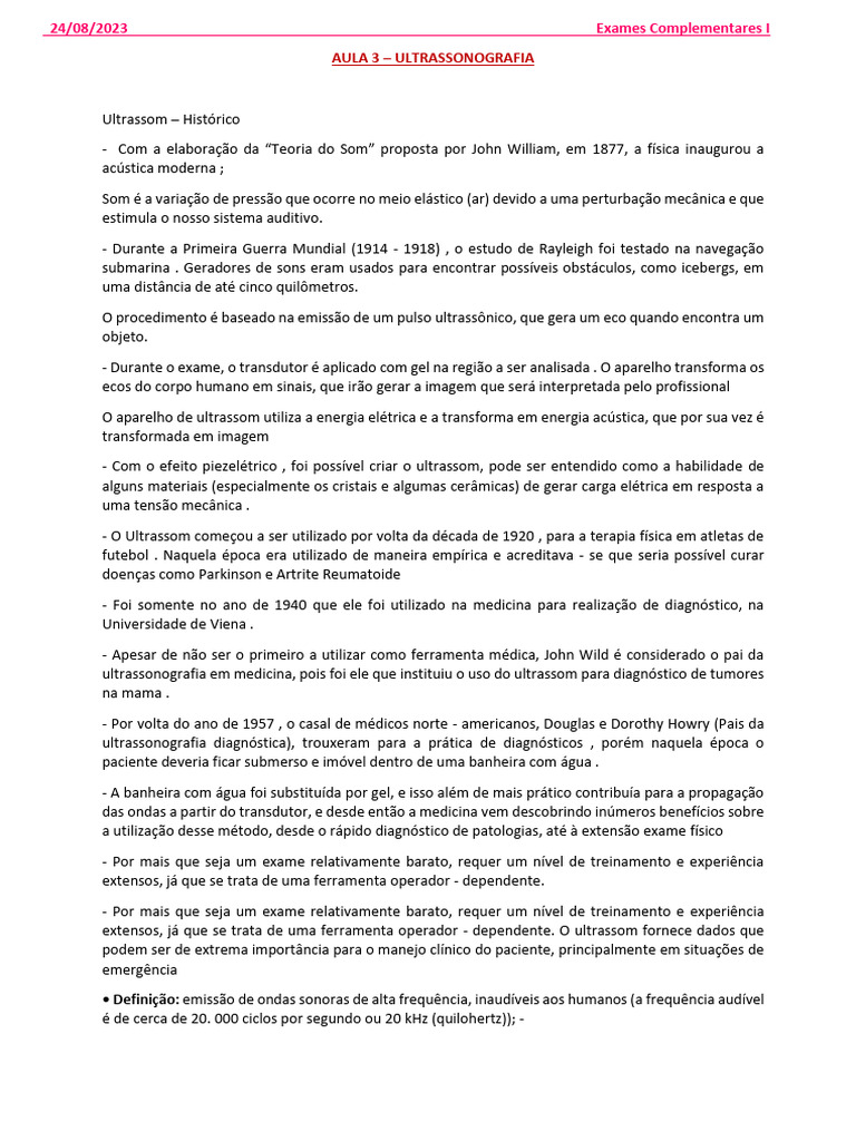 RM - AULA 3 - Ultrassonografia - 24.08 | PDF | Ultrassom médico | Ultrassom