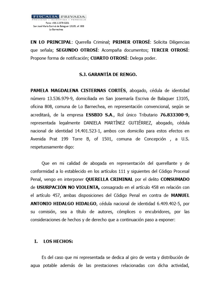 Querella Usurpación de Propiedad | Descargar gratis PDF | Queja | Justicia