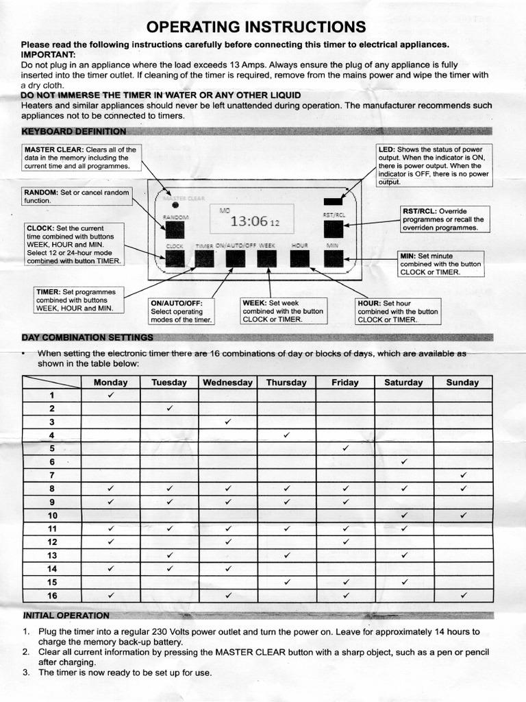 Pro-Elec PEL00410 24-Hour Digital Plug-In Timer Operating Instructions ...