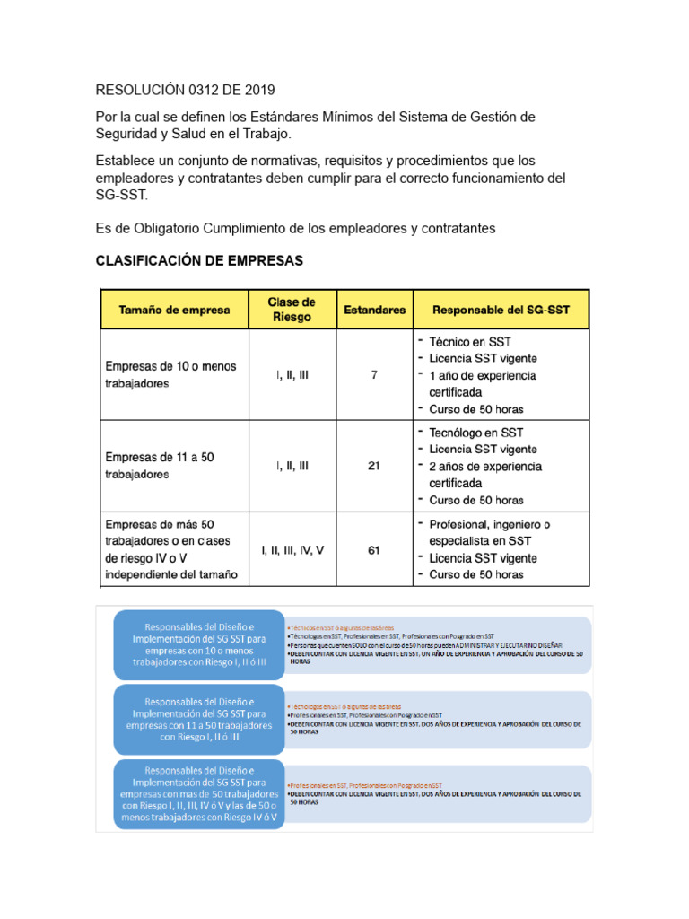 Resolución 0312 de 2019 Remsumen de Estándares Mínimos | PDF | Seguridad y salud ocupacional