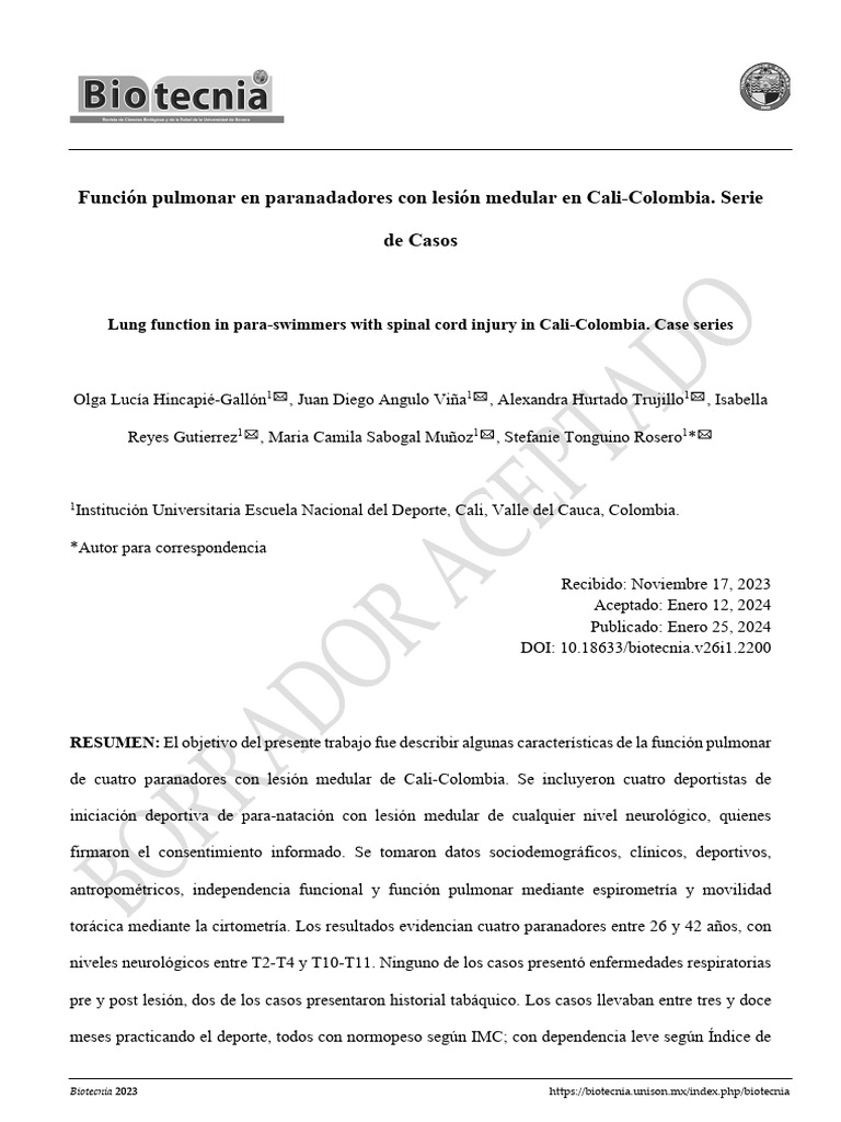 Funcion Pulmonar en Paranadadores Con Lesion Medul | PDF | Deportes