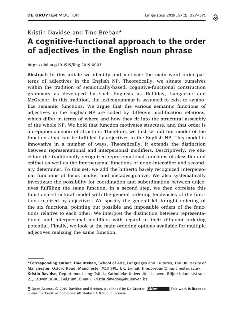 A Cognitive-Functional Approach To The Order of Adjectives in The ...
