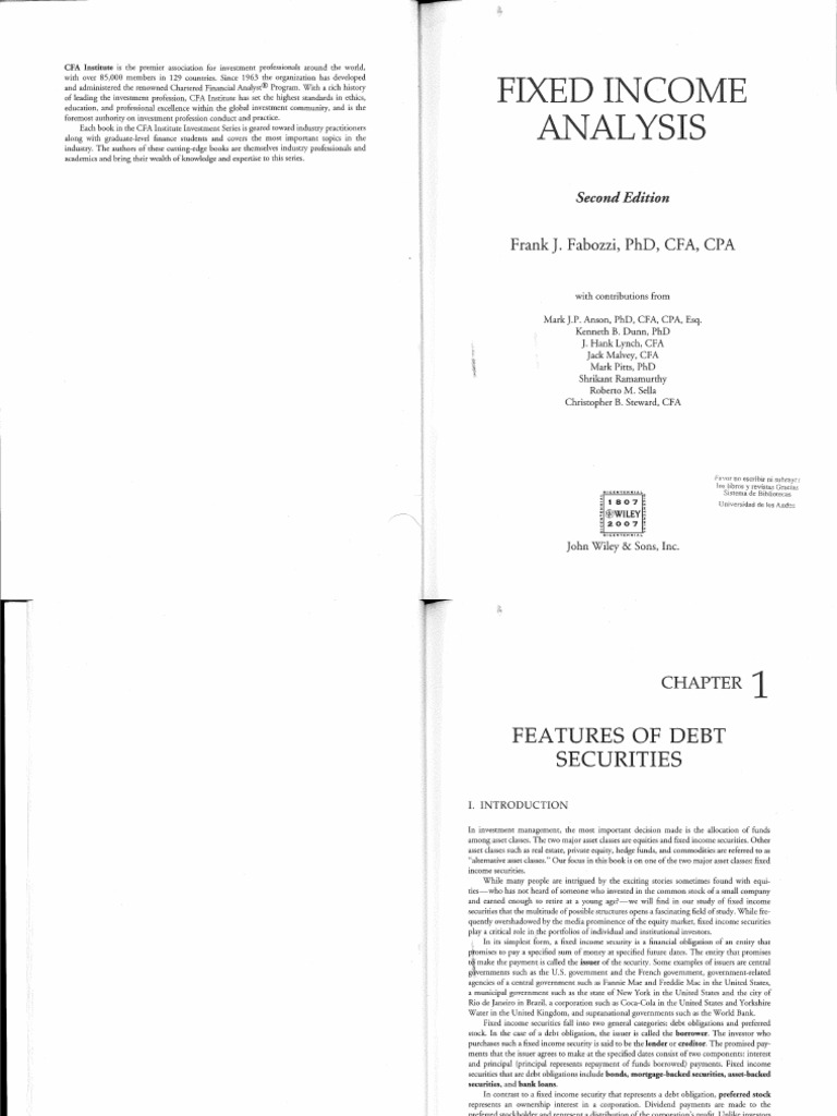 S.1. (F1) Fabozzi, 2007. Fixed Income Analysis. Cap. 1 | PDF