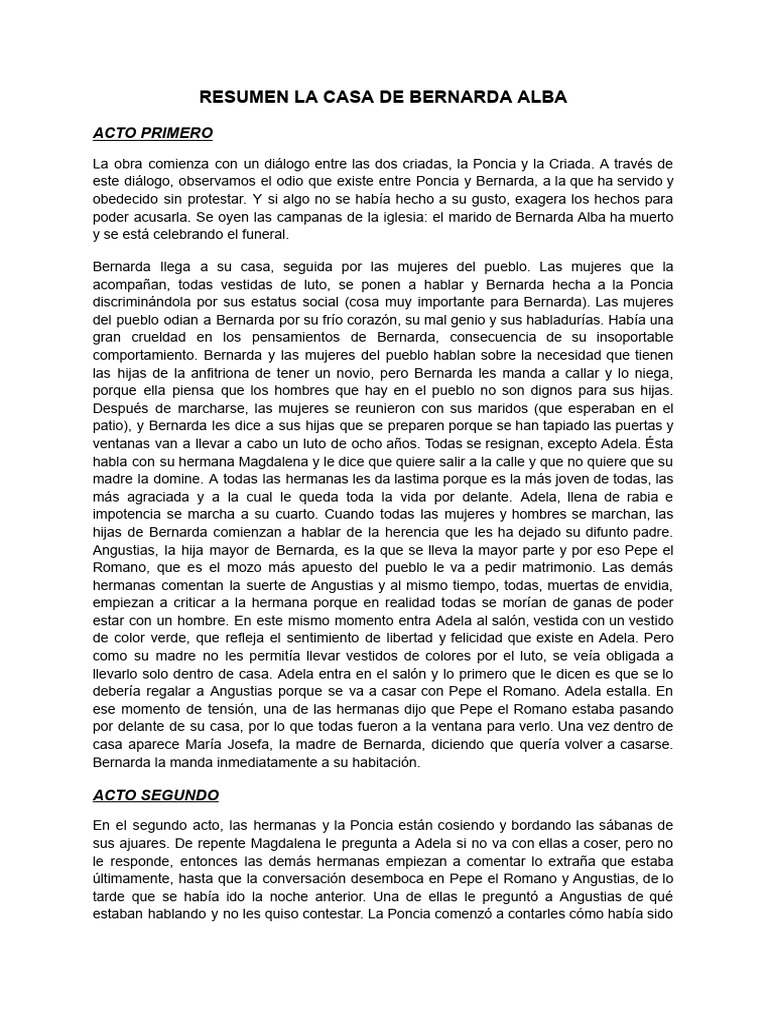 Resumen La Casa de Bernarda Alba | PDF