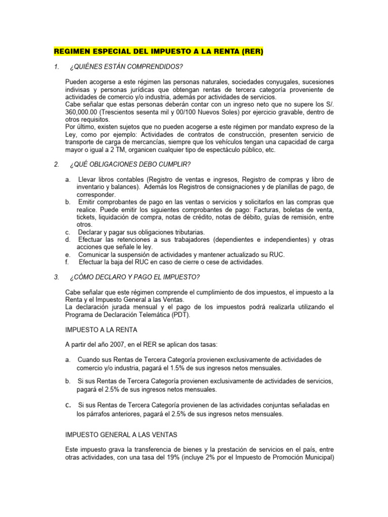Regimenes de Impuesto A La Renta | PDF | Impuestos | Impuesto sobre la renta