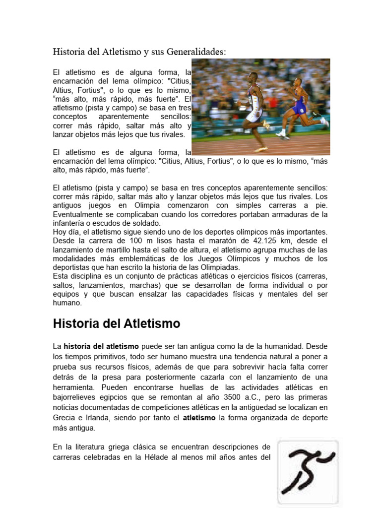 Historia Del Atletismo y Sus Generalidades | PDF | Deporte del ...