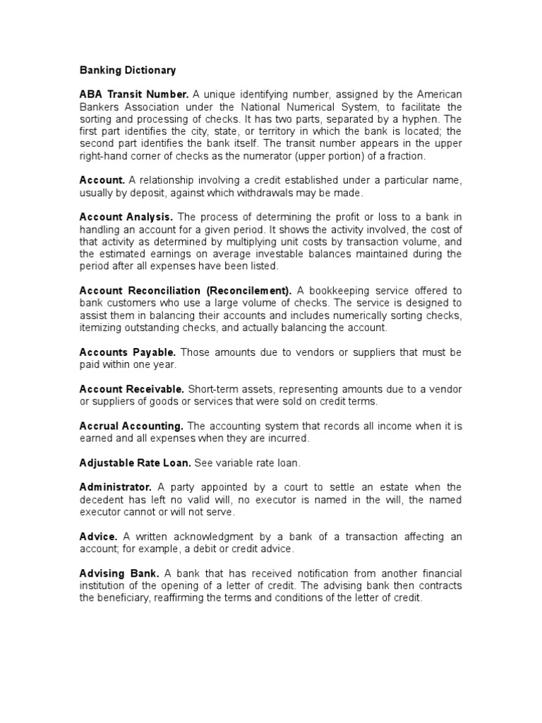 Banking Dictionary | PDF