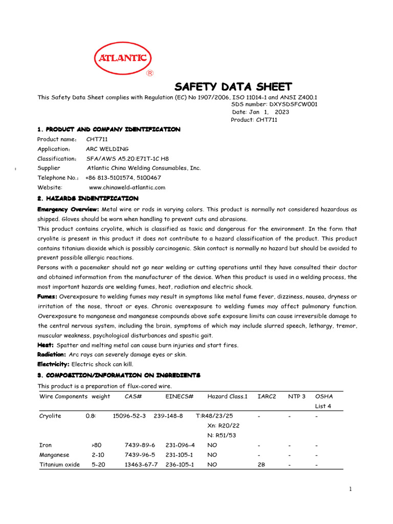 Safety Data Sheet (MSDS CHT711 2023.1.1) (CHT711 JT-71T1-) From ...
