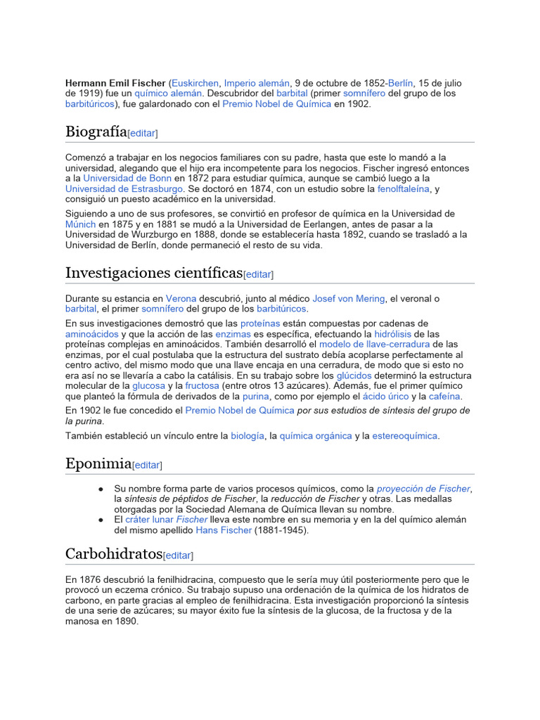 Hermann Emil Fischer | PDF | Química | Bioquímica