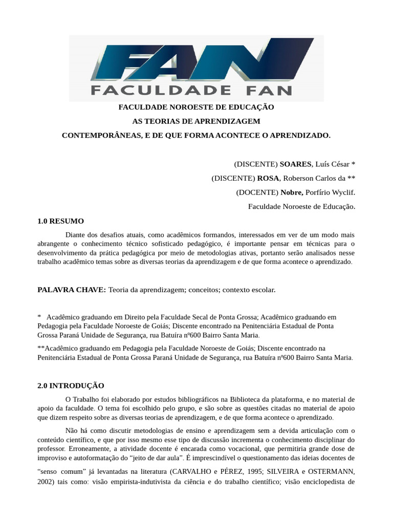 Pepg-Up As Teorias de Aprendizagem Contemporâneas | PDF | Aprendizado ...