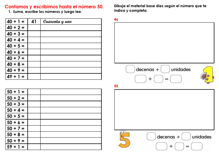 Contamos, Sumamos y Escribimos Hasta 50. | PDF | Métodos y materiales ...