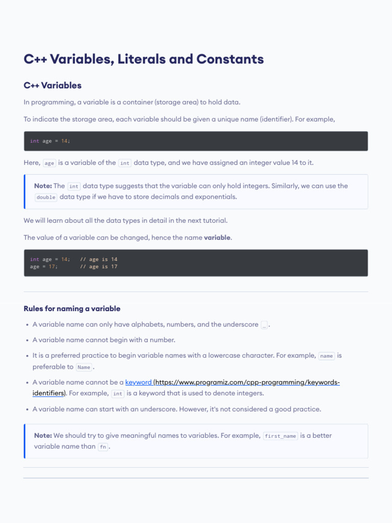 C++ Variables - Abdul Rehman | PDF
